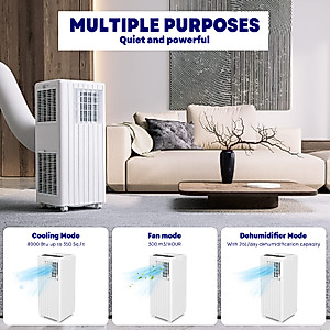 Acekool 8000BTU Portable Air Conditioner, Portable AC Unit with Remote Control, Energy-Efficient Cooling for 350 Sq.ft Spaces, 3-In-1 Cool, Fan, Dehumidify Modes, Portable AC for bedroom room indoor