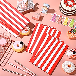 Dianelhall 28 Pcs Red and White Striped Bag Circus Carnival Treat Bags Party Favor Gift Stripes Candy Goodie Kraft Paper for Christmas Valentines Birthday
