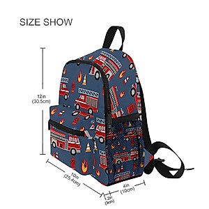 Selerdon Kid's Toddler Backpack Red Fire Trucks Cartoon Schoolbag for Cute Boys Girls, Daycare School Children Kindergarten Bag Preschool Nursery Travel Purse Bag