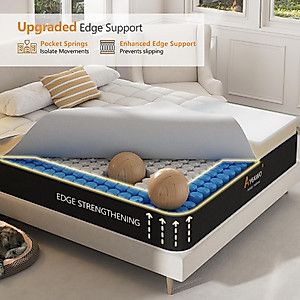 Ayeawo Queen Mattress, 10 Inch Hybrid Mattress with Soft Foam and Motion Isolation Pocket Spring, Queen Size Mattress in a Box, Medium Firm Mattress Queen Size with Breathable Fabric, Edge Support