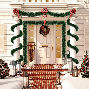 Sggvecsy 49.2Ft Christmas Dark Green Tinsel Garland Xmas Tree Decorations Christmas Metallic Twist Garland Ceiling Hanging Decorations for New Year Party Birthday Holiday Indoor Outdoor Supplies