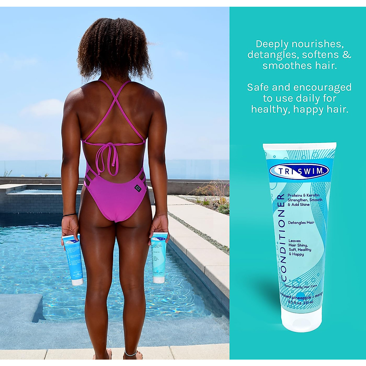 TRISWIM Scented Moisturizing Conditioner, Detangles, and Repairs Chlorine Damaged Hair for Swimmers and Athletes