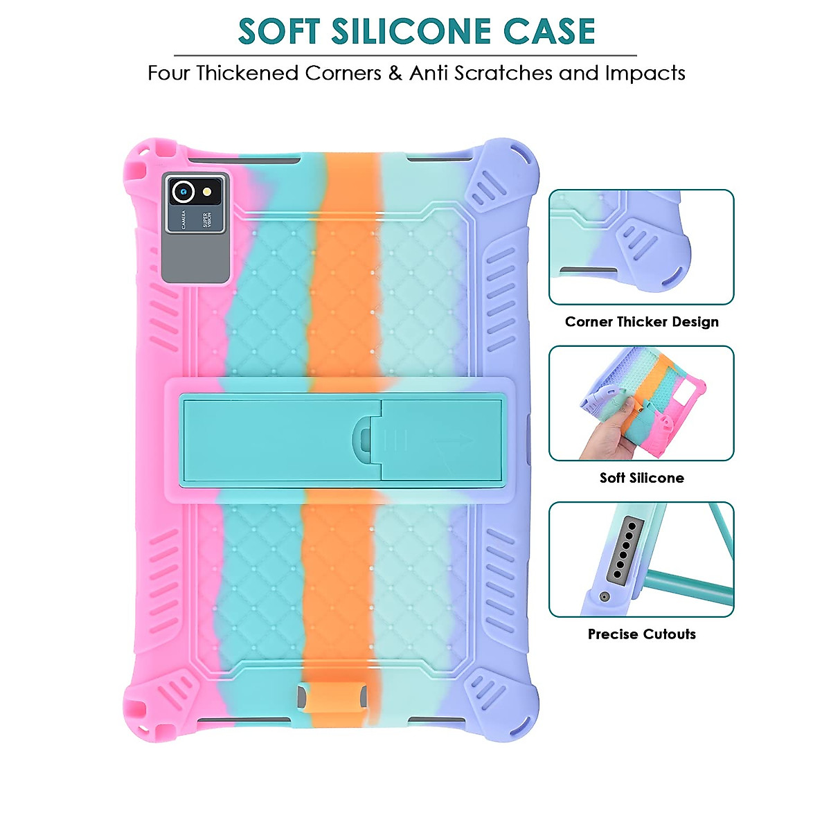 DETUOSI Silicone Case for Okaysea 10.1 inch Tablet with Stylus Pen & Shoulder Strap, Multi-Angle Stand Case, Soft Lightweight Protcetive Cover for QunyiCO 10.1, Moderness MB1001 10.1, Dazzling Pink