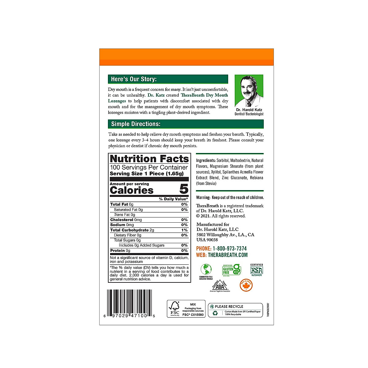 TheraBreath Dry Mouth Lozenges with Zinc, 100 Lozenges, Mandarin Mint, 100 Count (Pack of 2)