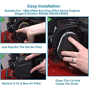 798452 593260 Air Filter with 595658 Lawn Mower Air Cleaner Cover Replacement for BS 103M02 104M02 104M05 09P700 093J02 550E 550EX, 575EX, 625EX, 625EXi, 675EXi, 725Exi, Troy-Bilt, Toro Recycler 22