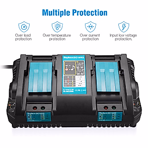 Powerextra DC18RD Dual Charger Compatible with Makita 14.4V 18V Lithium-Ion Battery, BL1415 BL1430 BL1440 BL1840 BL1850 BL1850B BL1860B etc, Replace DC18RD DC18RC DC18SF DC18RA DC18RF