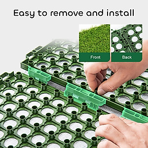 GROWNEER 1.57" H Interlocking Artificial Grass Tiles, 12" x 12" 9 Pcs Fake Grass Deck Turf Tiles with Upgrade Interlocking System Self-draining for Pet Indoor/Outdoor, Backyard, Patio