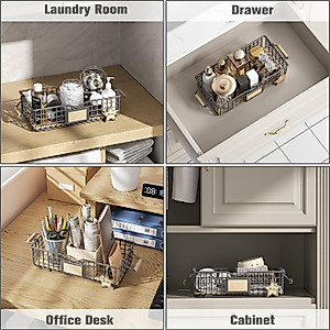 Qcold Bathroom Organizer Basket, Bathroom Counter Organizer - Small Metal Basket - Bathroom Counter Organizers and Storage with Handles, Wire Baskets for Organizing Farmhouse Decor - Gray