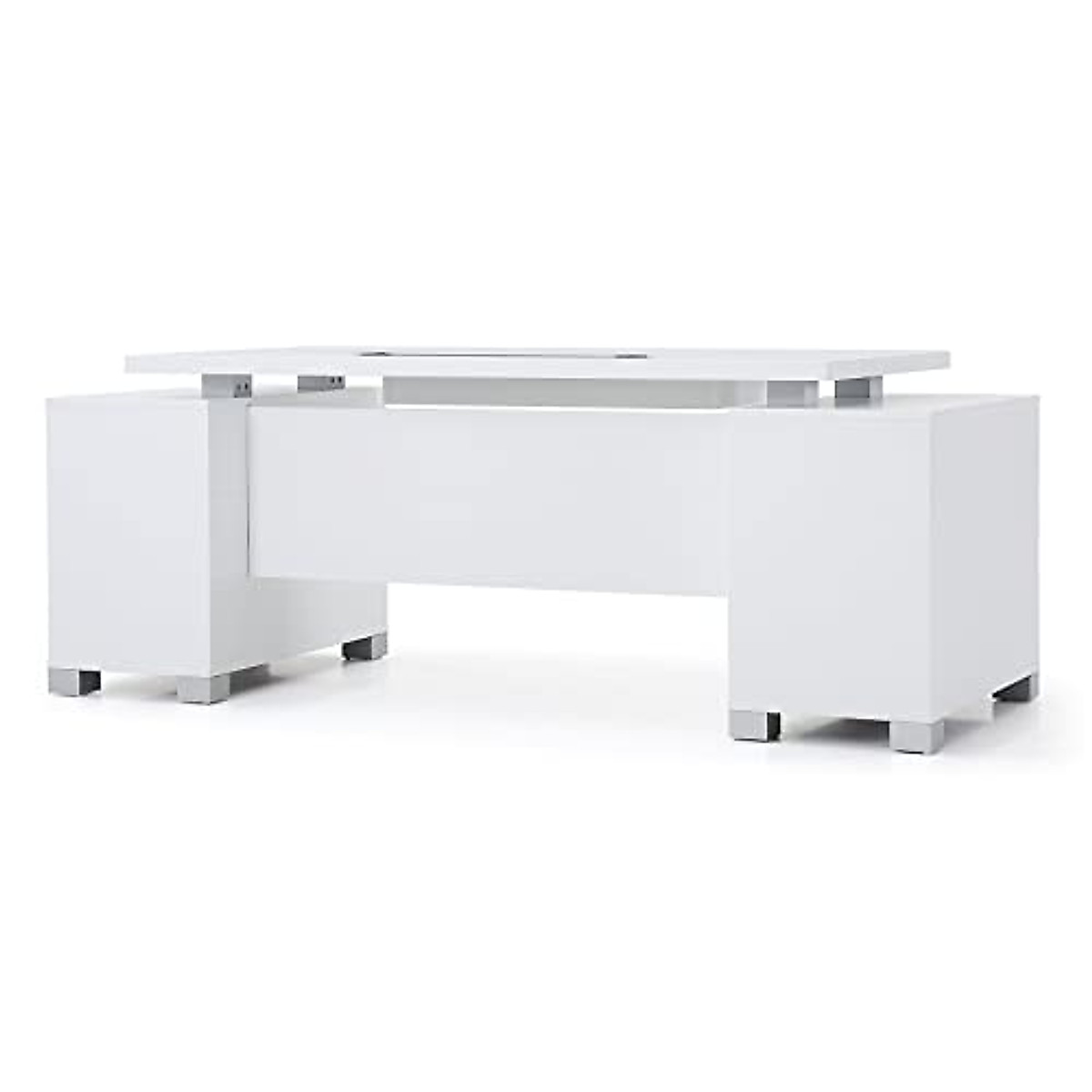 Zuri Furniture 79" Modern Ford Executive Desk with Filing Cabinets - White