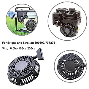 WOTIAN Briggs and Stratton Pull Start Assembly Recoil Starter 163cc 208cc 590607 797276 for Generator Mini Bike Parts Black 6 Holes with 130cm Rope