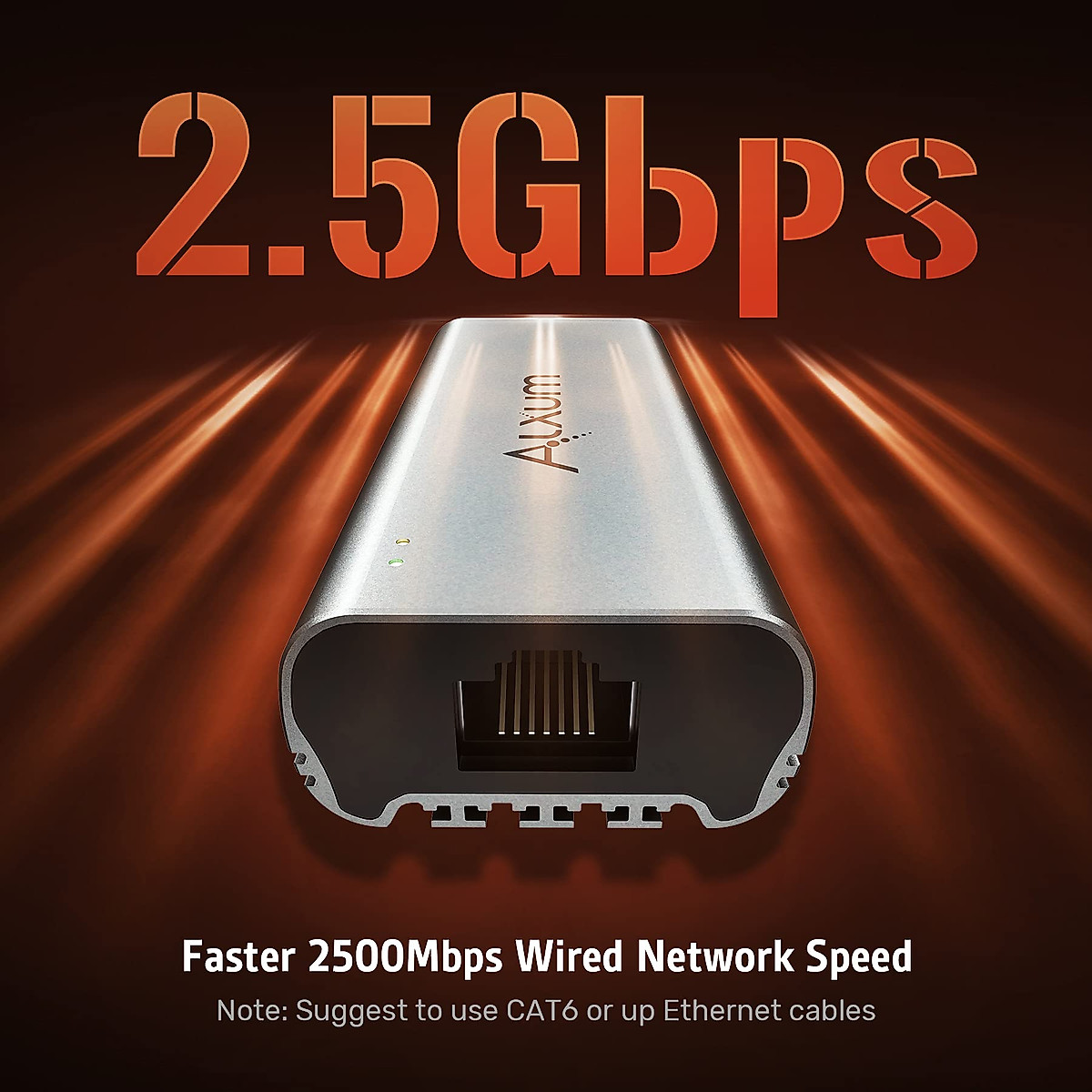 Alxum 2.5 Gigabit Ethernet Adapter, 2.5 Gigabit Network Adapter with RTL8156B up to 2.5G 2500Mpbs, Backward Compatible on 1Gbps/100Mbps, Aluminum Case