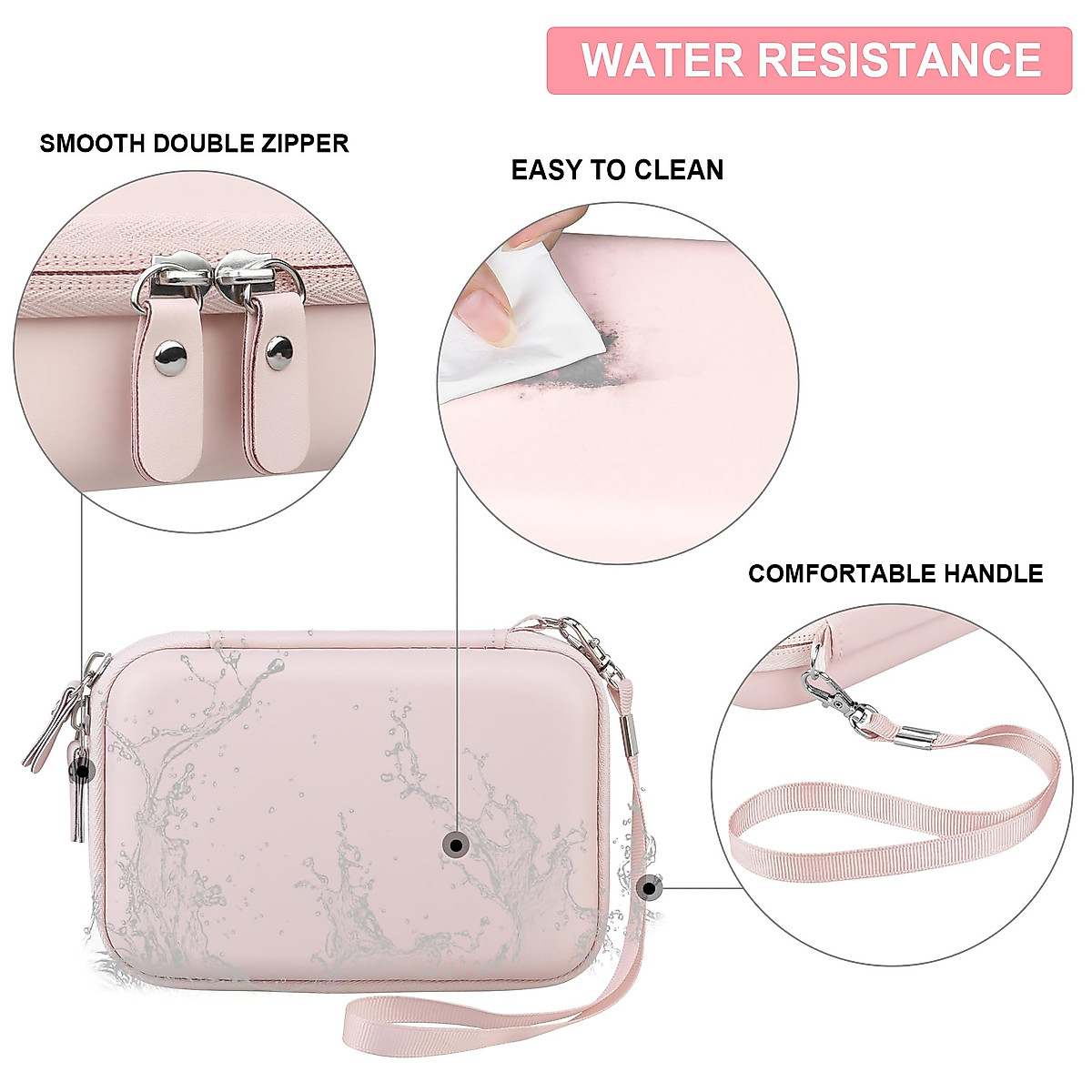 Supmay Hard Case for Memoking Mini Printer - Sticker Printer T02 Portable Thermal Printer Inkless Sticker Maker Machine, Storage Case with Mesh Pocket for T02 Thermal Paper Roll, USB Cable, Pink