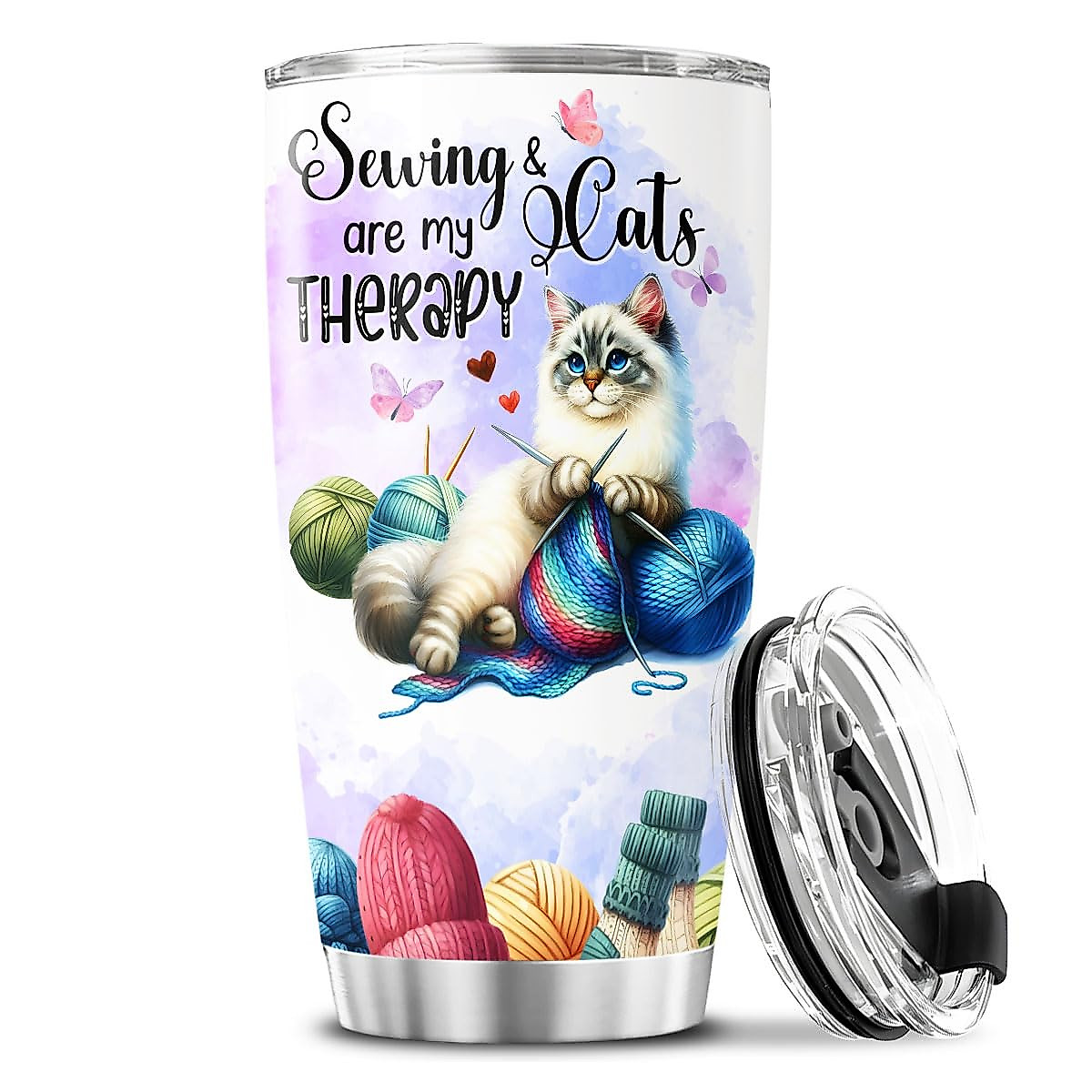 HUBUPU Tumbler 20 Oz With Lid And Straw, Lovers For Tumblers, Cats Sewing, Cat Gifts