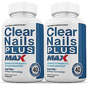 (2 Pack) Clear Nails Plus Max Pills 40 Billion CFU Probiotic Supports Strong Healthy Hair Skin Nails 120 Capsules