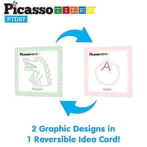 PicassoTiles Magnetic Building Tiles Learning Set with Animal, Food and Letters Card Magnet Block Combo Set Attachable Magnify STEM Educational Construction Set for Boys & Girls Ages 3+