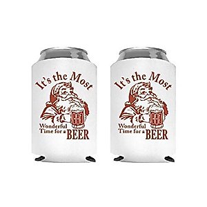 Funny Christmas Santa Beer Can Cooler Stocking Stuffer Party Favor Gift for Men Adult- Set of 2 (Its the Most Wonderful Time for a Beer)
