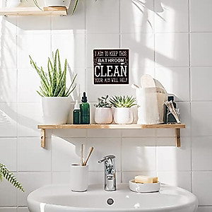 3 Pcs Funny Bathroom Signs Farmhouse Restroom Decor Accessories Rustic Wood Bathroom Decorations Black and White Bathroom Decor Wall Art Shelf Toilet Decor Wooden Box Signs for Home (Elegant Style)
