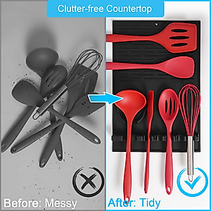 Golener Kitchen Silicone Utensil Rest - Spoon Rest with Drip Pad, Heat Resistant Resting Pad for Stove Sides, Spoon Holder for Kitchen Counter, Kitchen Gadget Utensil Holder, Spatula Rest Mat, Black