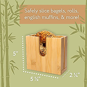 Bamboo Bagel Slicer Holder for Safe & Even Slices - Removable Bottom For Cleaning - Bagel Slicer for Small and Large Bagels with Anti-Slip Base - Bagel Holder Bread Slicer - Bagel Cutter Slicer
