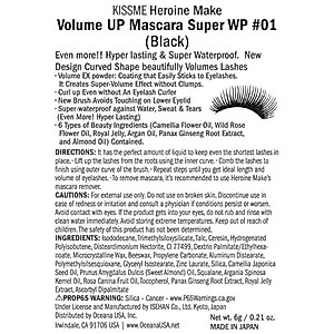HEROINE MAKE by KISSME Volume UP Mascara Super Waterproof WP 01 Black | with Ultra Volumizing for Even Long-Lasting and Curl Eyelash for Women
