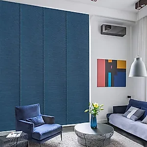 GoDear Design Adjustable Vertical Blinds for Sliding Glass Doors 45.8"- 86" W x 96" H, Extendable Sliding Panel Track Blinds for Windows, Blue Shimmering Trimmable Fabric Panels, Semi-Sheer, Sapphire
