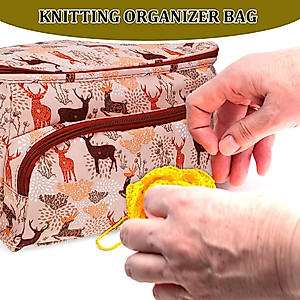 OHPHCALL Knitting Bag Yarn Storage Organizer，Crochet Bags Portable Knitting Tote Basket Yarn Bags for Crochet Hooks, Crocheting Kit, Knitting Needles, Yarn Balls, Project