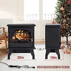 Fireplace Heaters for Indoor Use, Freestanding Electric Infrared Heater, 20" Portable 1500W/4780BUT Stove Heater w/Adjustable Thermostat, 3D Realistic Log Flame, CSA Certified, Overheat Protection