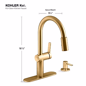 Kohler Koi R22940-SD-2MB Pull Down Kitchen Faucet with Soap Dispenser Vibrant Brushed Moderne Brass Finish