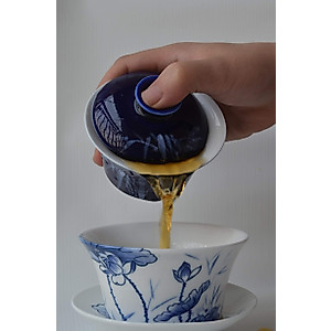 Gaiwan 5oz/150ml Blue White Porcelain teacup Sancai Tea Cup Set beauty pattern Lid(pure leaf)