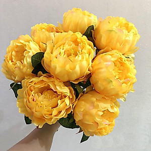 Hovebeaty Artificial Peony Silk Flowers Bouquet Home Wedding Decoration (Light Yellow)