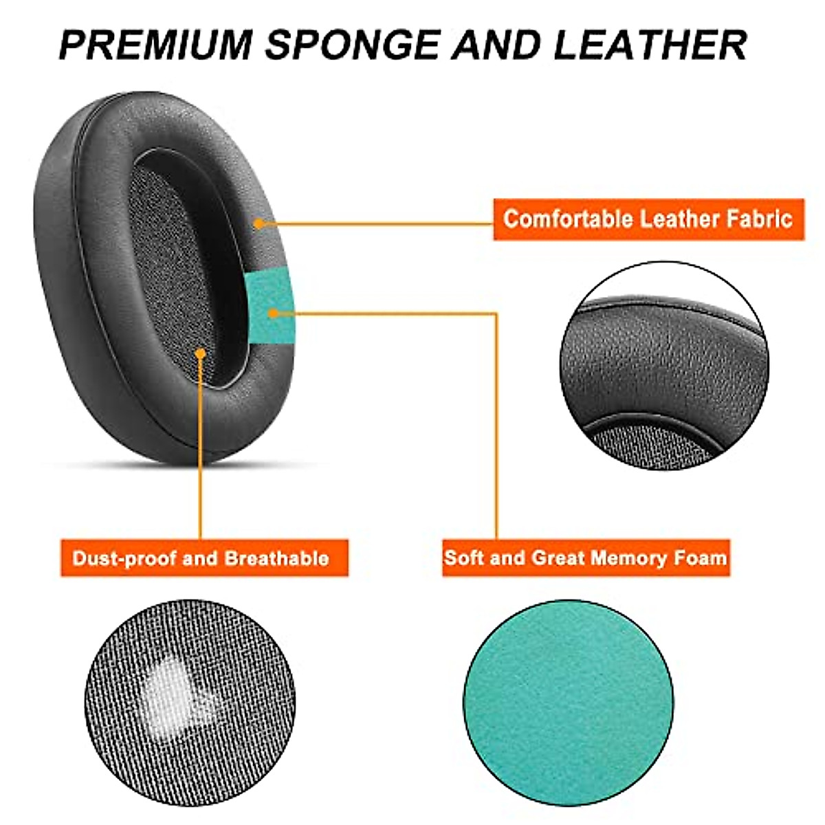 Gvoears Replacement Earpads for Sony WH-XB900N Headphones Ear Pads Replacement Cushions, Premium Memory Foam, Soft and Durable Leather Fabric (Black)