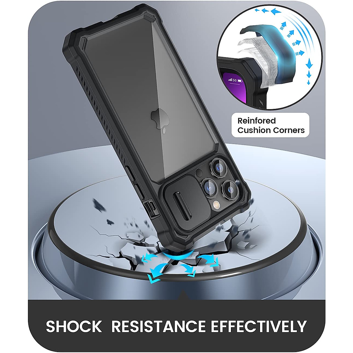 Caka for iPhone 13 Pro Max Phone Case, iPhone 12 Pro Max Case with Slide Camera Cover & Built-in Screen Protector Heavy Duty Shockproof Phone Case Cover for iPhone 13 Pro Max 12 Pro Max 6.7, Black