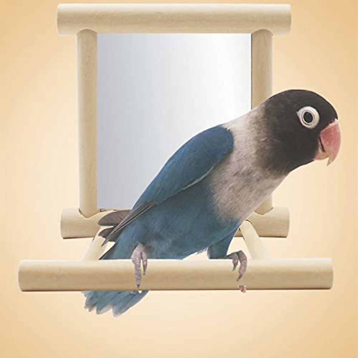 Hiborth Funny Wooden Bird Toy Mirror Stand Platform Toys for Parrots Cockatiel Vogel [Shipped from US]
