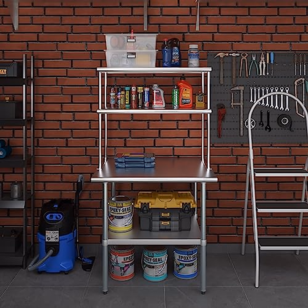 30" x 36" Stainless Steel Work Table with 18" Wide Double Tier Overshelf | Metal Kitchen Prep Table & Shelving Combo