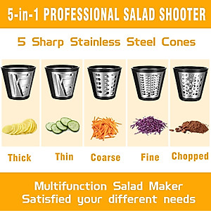Electric Cheese Grater, 250W Multifunctional Vegetable Cutter for Home Use, 5 Stainless Steel Rotary Blades and One-Touch Control, Electric Salad Maker Cheese Shredder for Cheeses, Fruit, Veggies