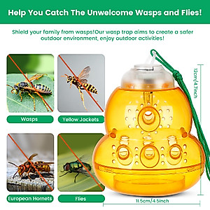 Solar Wasp Trap Outdoor Hanging, New Upgrade LED Blue Light Bee Traps Catcher, Wasp Deterrent Insect Killer, Solar Panel Non-Toxic Reusable Hornet Yellow Jacket Trap for Garden, Yard (Orange-2 Pack)