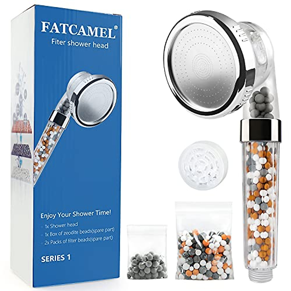 FATCAMEL Shower Head Filter for Hard Water,Shower Head High Pressure Water Saving Shower Head Handheld 3 Modes for a Novel Skin SPA Experience