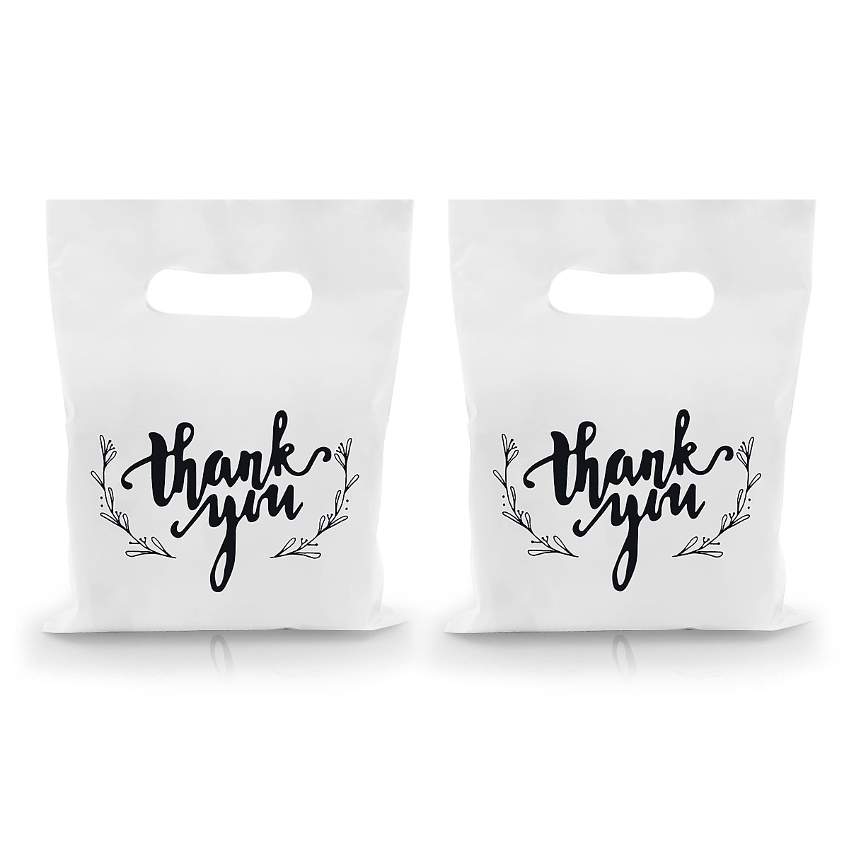 KEEPARTY 100 PCS Small Thank You Merchandise Bags Plastic Goodie Bags Party Favor Bags for Birthday Party Baby Shower Wedding Merchandise Gifts Trade Shows (White)