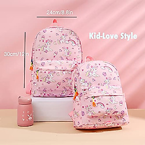 LESNIC Pink Unicorn Kids Backpack Medium, 12 inch Lightweight Breathable Cute Small Rucksack, Buckles in the Chest for Kids, Rainbow Preschool Kids Bag