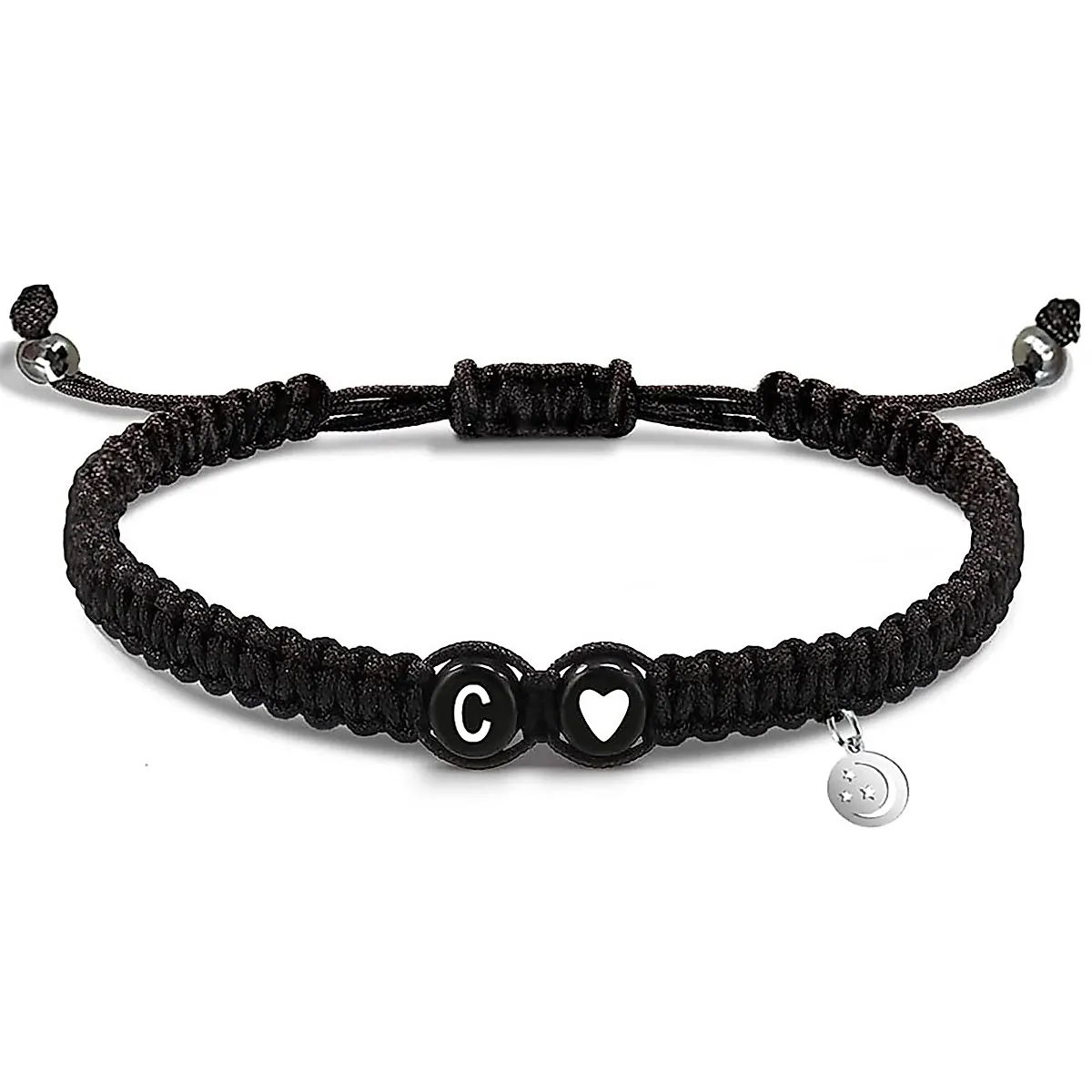 Pholidof Heart Adjustable Initial Bracelets uesd for Her or Hers Women Men Daughter Son Friend Birthday Graduation Gifts Letter A-Z Braided Bracelets Moon Star Pendant Friendship Gifts (C)
