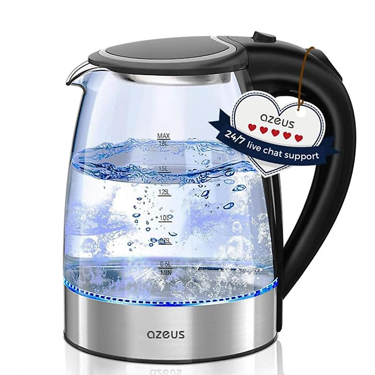AZEUS Electric Kettle 1500W Cool Touch Tea Kettle Anti-scalding Design 1.8L Large Capacity Kettle BPA-Free, White