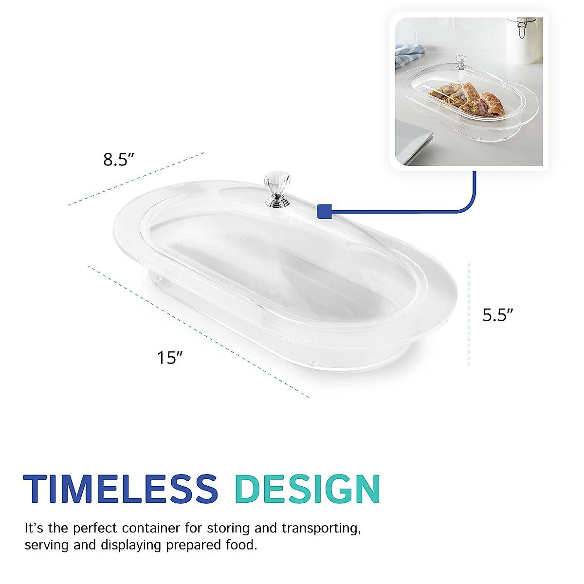 Huang Acrylic Clear Covered Oval Serving Food Tray | Servware with Lid Used for Appetizers, Snacks, and Shareable Entries | Perfect for Parties, Holidays, Celebrations, or Everyday Use