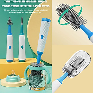 Electric Bottle Brush, Honboom Baby Bottle Cleaner, Rechargeable Waterproof Two-Speed Cleaning Mode Nipple Brush for Baby Bottles Pacifiers Straws Travel Bottle Brush Set (Green)