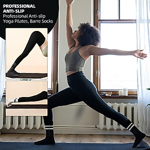 JCZANXI Yoga Socks with Grips for Women, Non Slip Socks for Yoga, Pilates, Barre, Dance | Ideal Cushioned Crew Socks (Stripe Black/White)