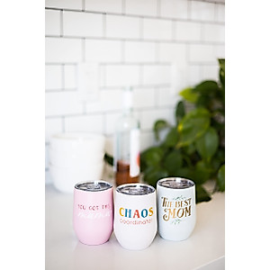 Pearhead You Got This Mama Stainless Steel Wine Tumbler with Press-In and Slide Locking Lid, Cute Motherhood Stemless Wine Glass Tumbler Mug, New Mom Accessory, 12oz