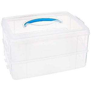 Snapware Snap 'N Stack Portable Storage Bin for Tools and Craft, 14.1 x 10.5-Inch Clear BPA-Free Container, Tool Box with Stackable Trays, Microwave, Freezer and Dishwasher Safe