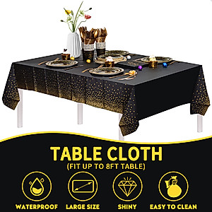 Sparkles Hub 50th Birthday Party Supplies Tableware Serves 24: 9" Paper Plates 7" Plate 9 Oz Cups Napkins Forks Knives Tablecloth 50th Birthday Black & Gold Dot Themed Disposable Dinnerware