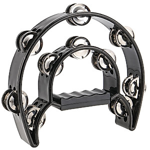 SINJEUN 4 Pack 10 Inch Double Row Tambourine, Metal Jingles Hand Held Percussion with Ergonomic Handle, 4 Colors Half Moon Musical Tambourine for Beginner, Church, KTV, Party