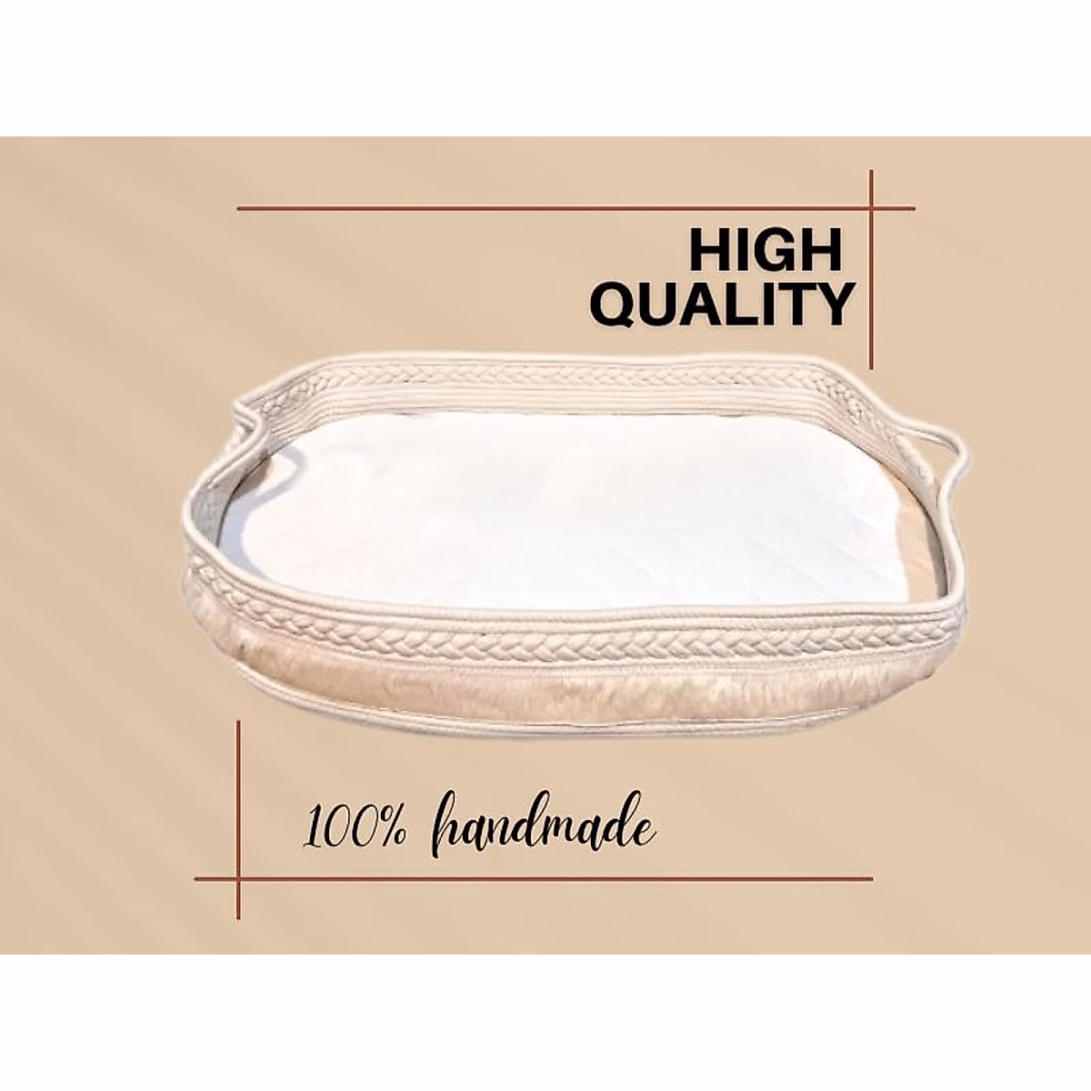 Baby Changing Basket, Cotton Rope Moses Basket, Diaper Changer, Handwoven, Boho Nursery Décor, Changing Nursery/Dresser/Table Topper, Baby Bassinet Station with Soft Pad