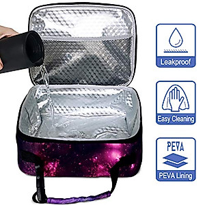 E-Clover Kids Lunch Box Insulated Girls Lunch Boxes Galaxy Lunch Bag Tote Kit for School Travel Picnic Beach Boys Space Gifts Purple Pink